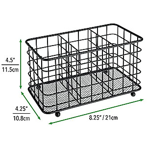 mDesign Farmhouse Modern Metal Wire Cutlery and Utensil Storage Organizer Bin for Kitchen, Pantry, Table and Countertop - Utensil Caddy Holds Forks, Knives, Spoons, Napkins - 3 Sections - Black