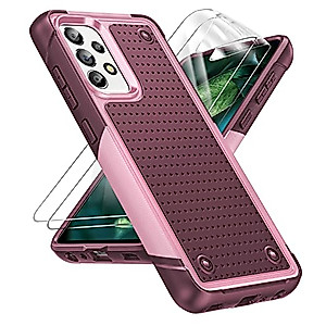 LeYi for Samsung A52 Case, A52 Samsung Phone Case with 2 Pack Screen Protectors, Dual Layer Protective Hard PC Back & Soft Bumper Resilient Shock Absorb Phone Case for Galaxy A52 5G, Red Pink