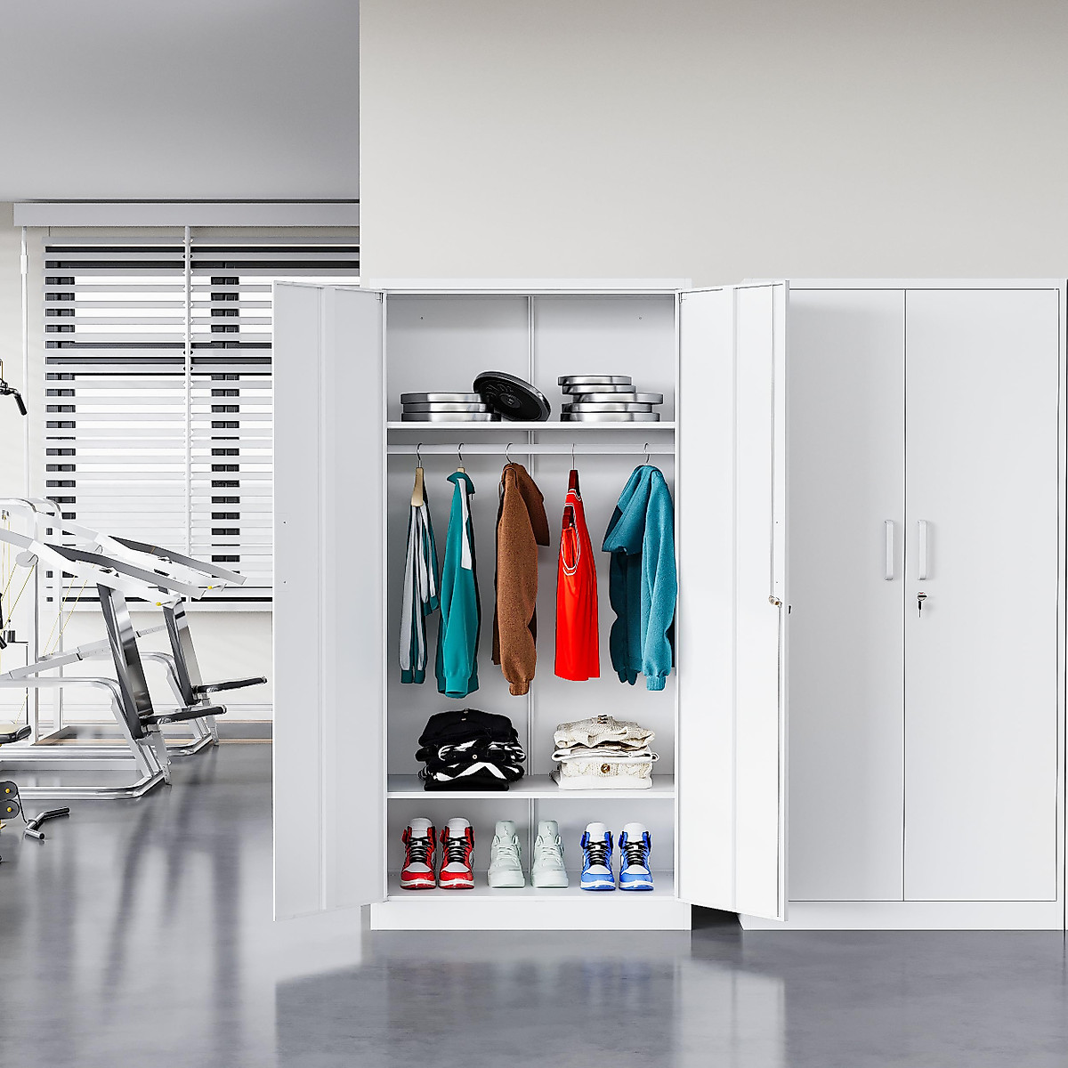 BYNSOE Metal Storage Cabinet 72'' Metal Locker with Locking Metal Storage Locker with Hanging Rod for Office Hospital Require Assembly (White)