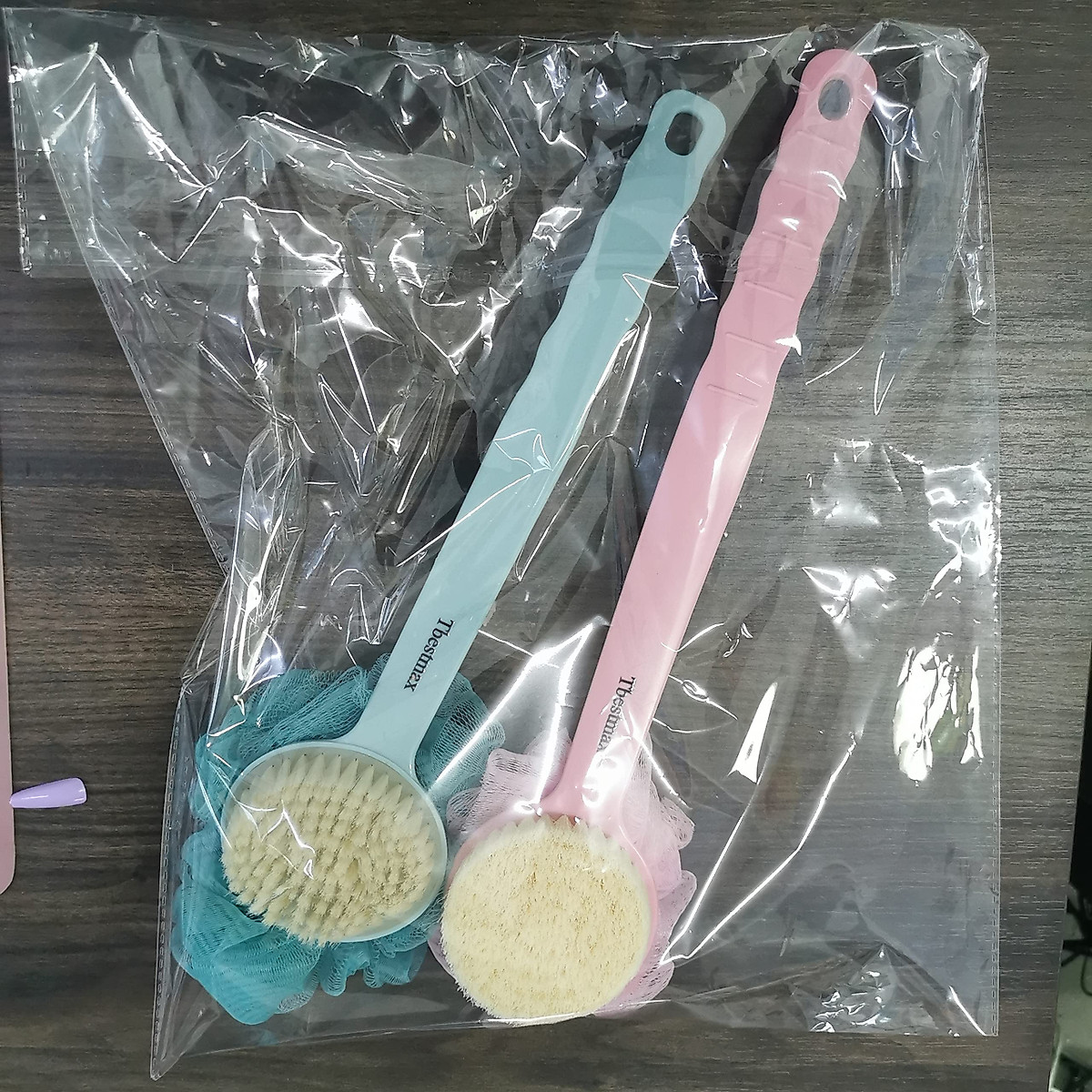 Tbestmax Loofah Back Scrubber Long Handle Shower Body Brush with Soft Mesh Sponge for Women Skin Exfoliating Bath, Massage