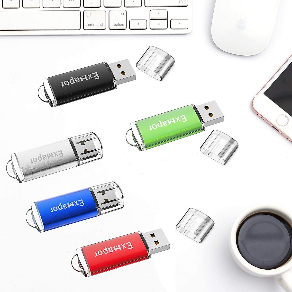 USB Flash Drive 1GB 5PCS Exmapor Memory Stick Bulk Storage Pen Drive with LED Indicator