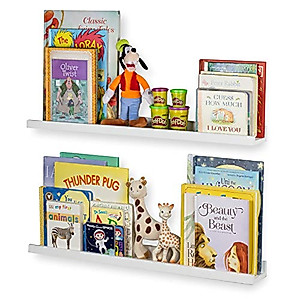 Wallniture Denver Floating Shelves for Kids Room Decor, 30" White Kids Bookshelf Picture Frames Ledge Shelves, Toddler Toys Storage, Set of 2