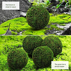 Natural Green Moss Decorative Ball 3.5" Set of 6, Hanging Balls with Handmade, Hanging Balls Vase Bowl Filler, Christmas Tree Garden Weddings Home Party Decor