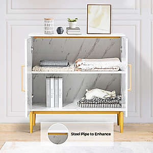 REHOOPEX Accent Cabinet with Door, Storage Buffet Cabinet White Marble, Modern Sideboard, Free Standing Cabinet, Wooden Side Storage Cabinets for Bedroom, Hallway, Entryway or Living Room, Home
