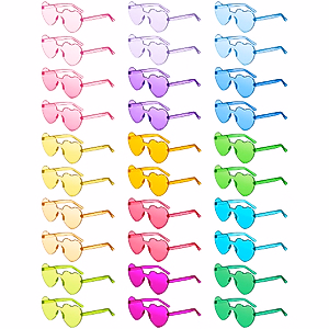 Chicpop 30PCS Heart Sunglasses for Women Transparent Heart Shaped Sunglasses Bulk Fun Colored Sunglasses Pack for Party Favor…