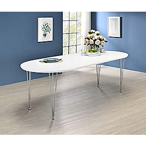 Coaster Home Furnishings Heather Oval Dining Table with Hairpin Legs Matte White and Chrome