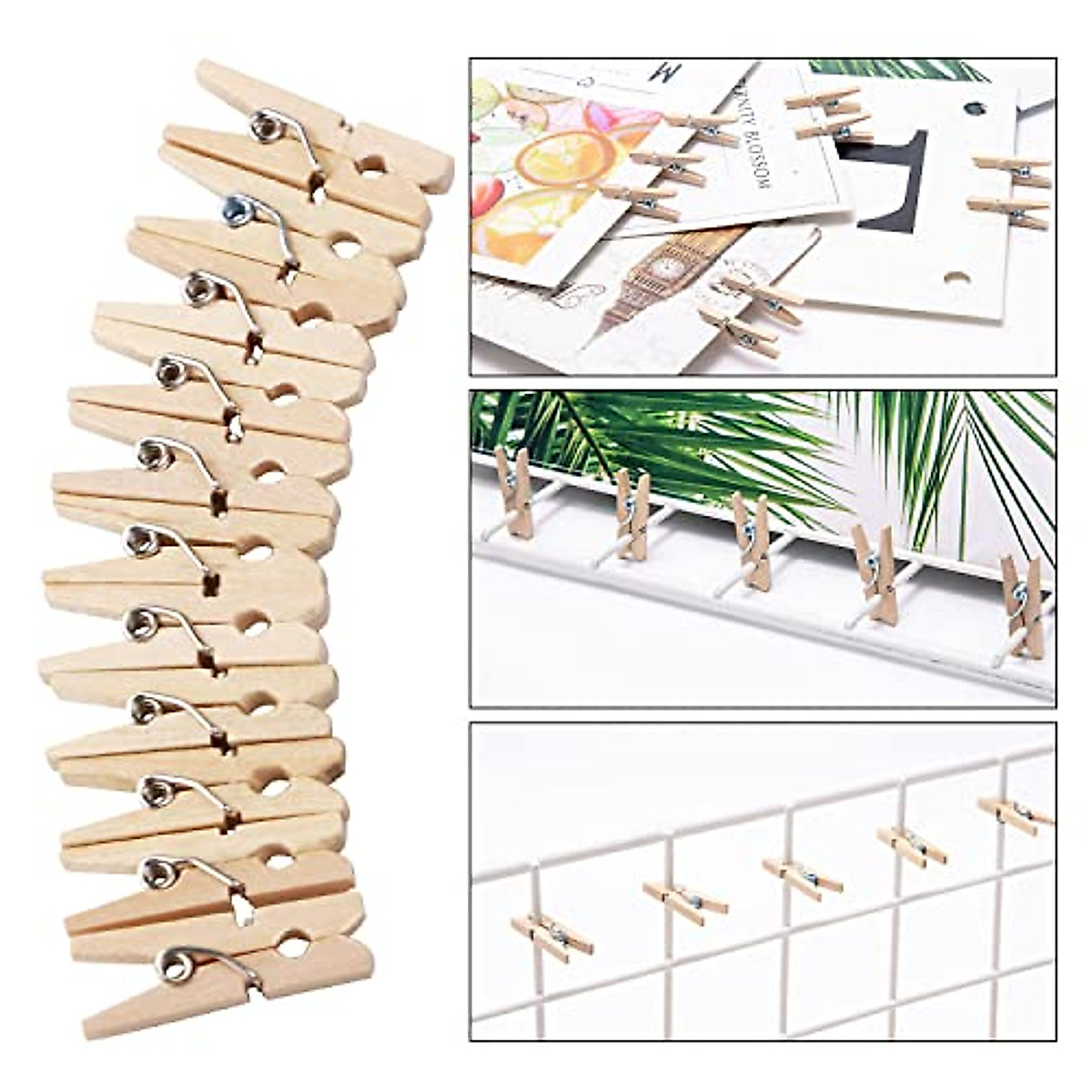 UPlama 400 Mini Clothespins with Jute Twine Mini Natural Wooden Clpthespins Photo Paper Peg Pin Clip