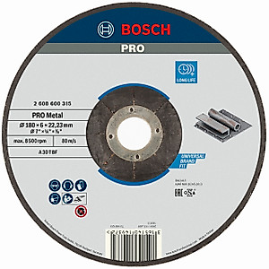 Bosch 2608600315 Metal Grinding Disc, 180mm x 6mm x 22.23mm, Blue