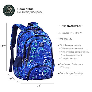 MYGOO Kids Backpack for Boys | Primary School Backpack for Teen | Doubleday Collection | 17" tall | Gamer Blue