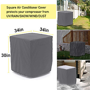 STARTWO Air Conditioner Cover Heavy Duty Waterproof Durable for Outdoor Elastic Bottom for Secure Fit Year Around Protection -Gray W34inD34inH31in