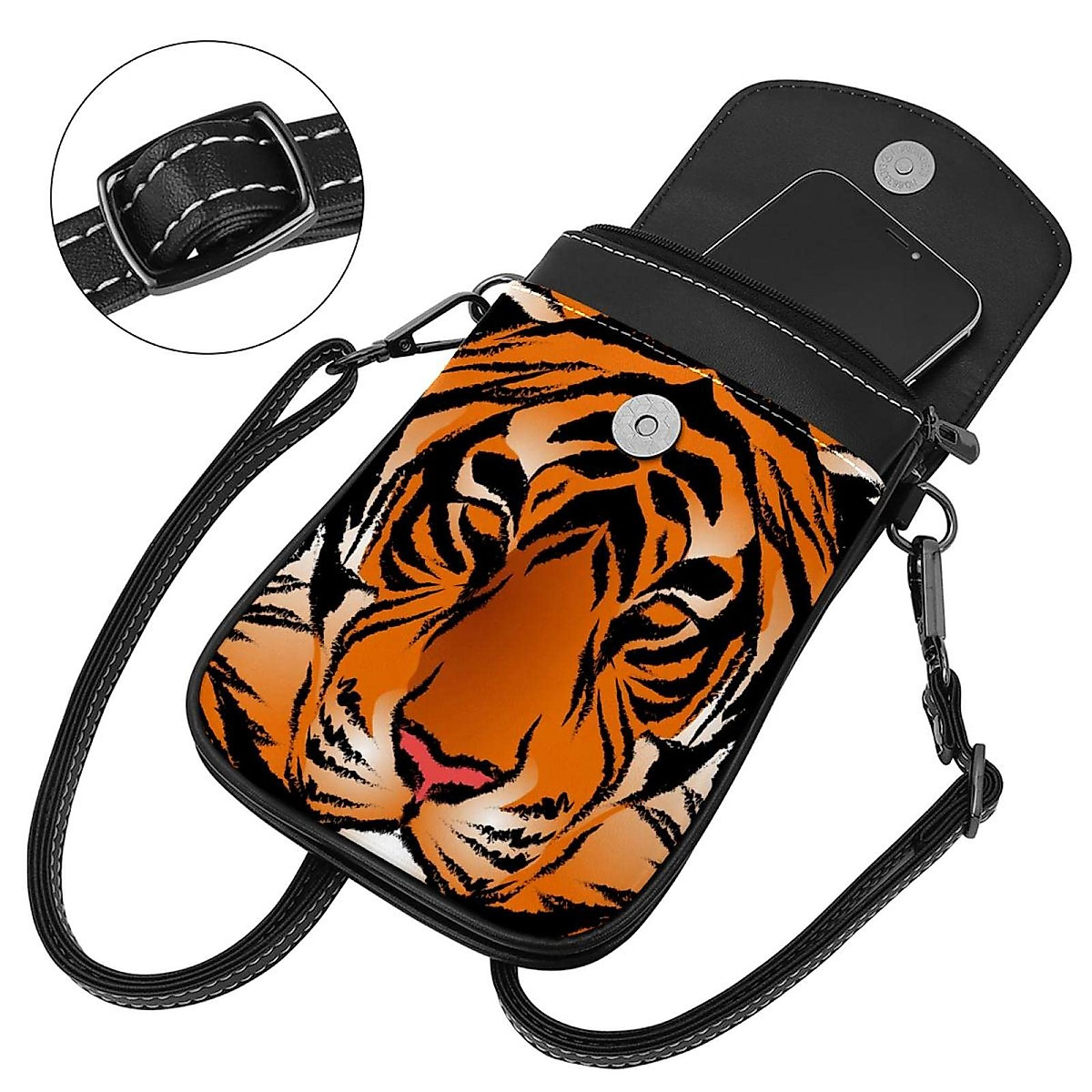 Unicey Striped Bengal Tiger Leather Phone Purse, Small Crossbody Bag Wallet Purses and Handbags for Women