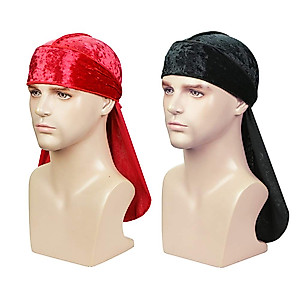 ASHILISIA 2 PCS Crushed Velvet Wave Durag – Premium Soft Durag Headwear with Extra Long Tail Perfect for 360 Waves