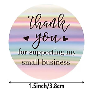 500 Pieces 1.5'' Thank You for Supporting My Small Business Stickers Roll Stickers Adhesive Holographic Stickers Rainbow Stickers for Business Online Retailers Boutiques Shops