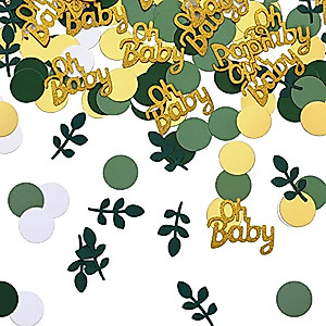 380 Pcs Baby Shower Confetti Baby Greenery Baby Shower Decorations Paper Table Confetti for Baby Shower Gender Reveal Wedding Birthday Party Balloon Decoration (Gentle Colors,Round and Leaf Style)