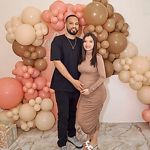 Janinus Boho Balloon Arch Dusty Rose Balloon Garland Kit 130Pcs Dusty Pink Blush Rose Gold Brown Nude Balloons Baby Shower Girl Balloons for Party Decorations Bachelorette Baby Shower Suppliers