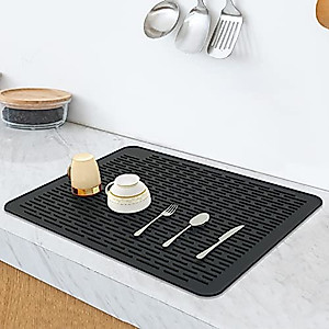 SOSMAR Silicone Drying Mat, XL Size 23” x 18”, Dish Drying Mat, Large Dish Drainer Mat for Kitchen Counter, Heat Resistant Hot Pot Holder, Non-Slip Silicone Sink Mat, BPA Free, Dish Washer Safe, Black
