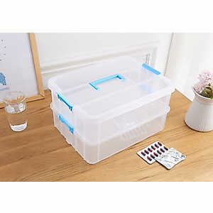 Yesland Large 2 Layer Stack & Carry Box - 13.75 x10 x 7.5 Inch Plastic Stackable Craft Storage Box Container with Handle - Portable Organizer Box for Stationery, Sewing, Art Craft, Jewelry,