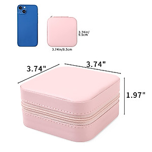 misaya Travel Jewelry Organizer Box 2 Pcs, Small Travel Jewelry Storage Case with Mirror, Mini PU Leather Jewelry Holder Boxes for Earrings, Rings, Necklaces, Gift for Women, Girls, Mother, Pink