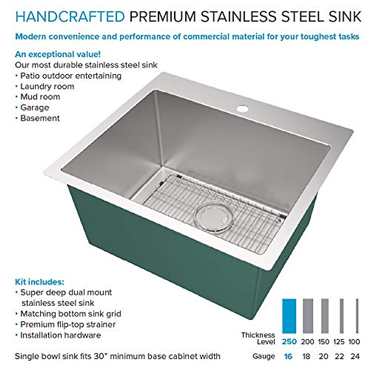Transolid LSA1-252212-BS 25-in x 22-in Dual-Mount Laundry/Utility Sink Kit in Brushed Stainless
