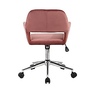 Geniqua Rose Pink Velvet Office Chair Swivel Task Chair Adjustable Mid Height Casters Rolling Computer Chair Modern for Home Office