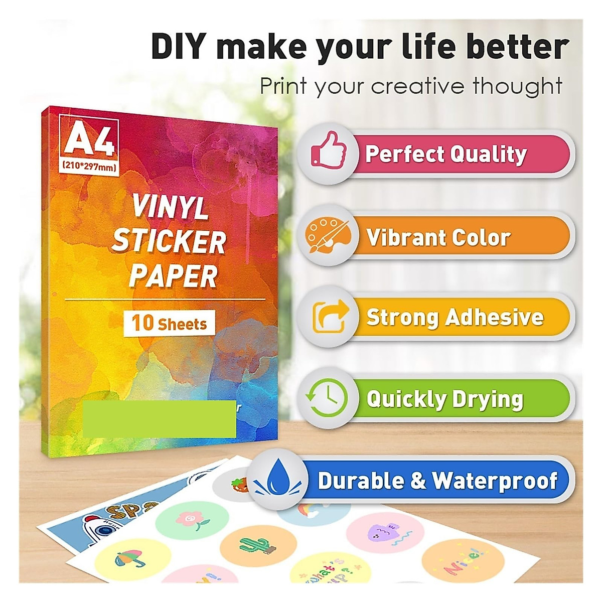 DAVBIR 10/50 Sheets A4 Sticker Printer Paper Matte Silver Paper Sticker Self Adhesive Label Waterproof For Inkjet Laser Printer Carft perfection (Color : 10 Sheets)