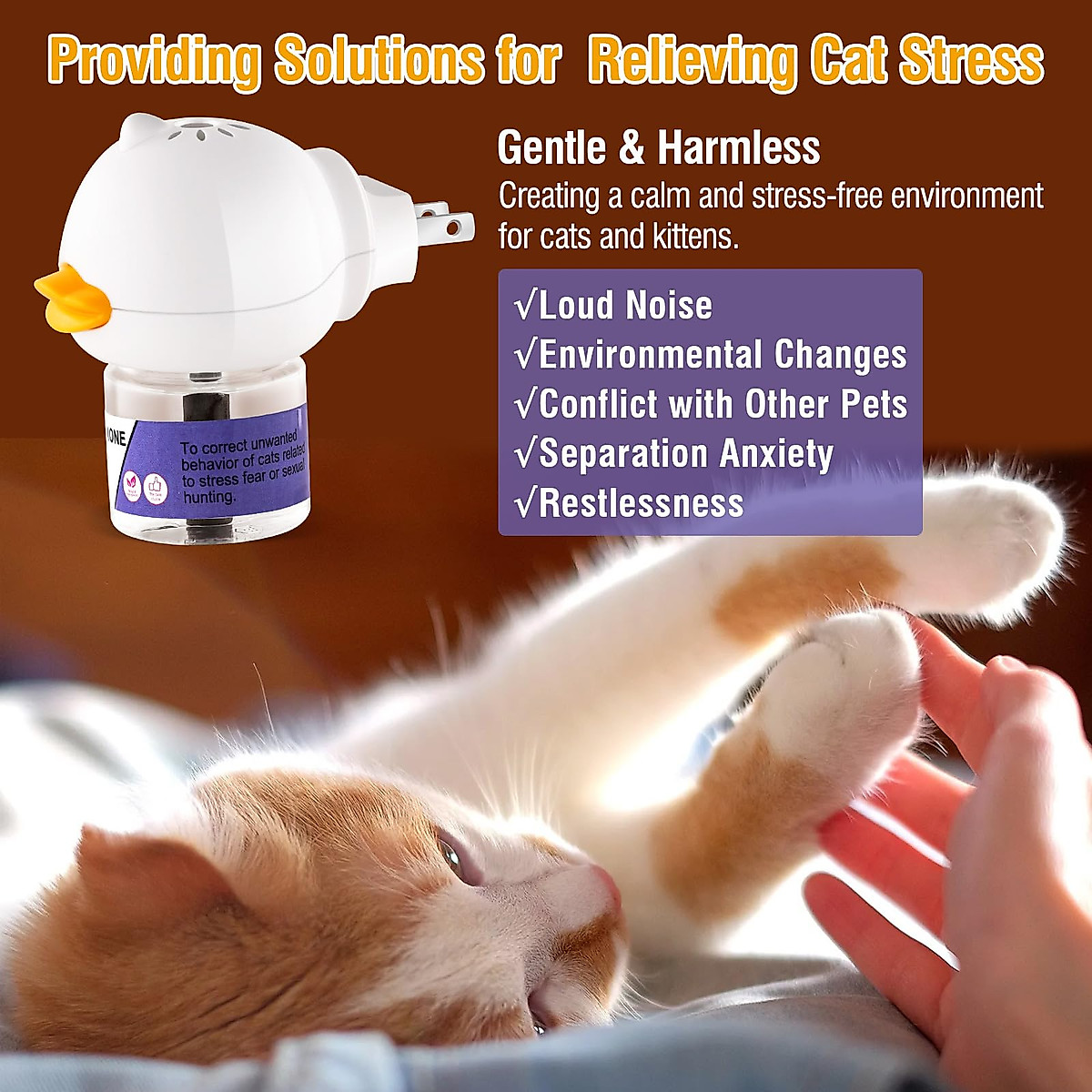 DUNKHADEN Cat Calming Pheromone Diffuser Reduces Conflict Between Cats Effective Anxiety Relief for Cats & Cat Calming Soothing 48ML 3 Refills Fits All Cats - 3 Pack