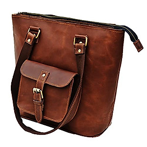 Satchel And Fable Women’s Tote Leather Handmade Genuine Shoulder Large Vintage Handbag (15.5” (L) x 12” (H) x 5.5” (W), Brown)