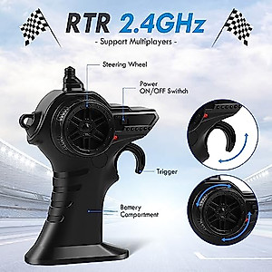 HENEROAR Remote Control Car, Remote Control Truck, 2.4Ghz All Terrain Off-Road Monster Truck, 20 KM/H Rc Cars with LED Bodylight and 2 Rechargeable Batteries Toys for Boys Age 4-7 8-12