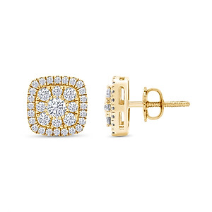 SAVEARTH DIAMONDS 1 1/4 Carat Round Cut Moissanite Diamond Cushion Frame Halo Cluster Stud Earrings in 14k Yellow Gold Over Sterling Silver (VVS1 Clarity, 1.25 Cttw)