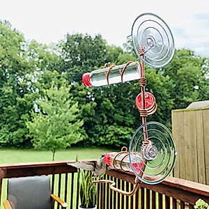 SWEET FEEDERS Window Hummingbird Feeder | Handcrafted Copper and Aluminum | Multiple Stations | Modern Hummingbird Feeder | Glass Bottles | Suction Cups (Copper, Three Station)