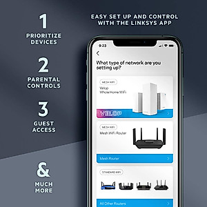 Linksys Mesh Wifi 6 Router, Dual-Band, 1,700 Sq. ft Coverage, 25+ Devices, Supports Guest WiFi, Parent Control, Speeds up to (AX1500) 1.5Gbps - MR7310