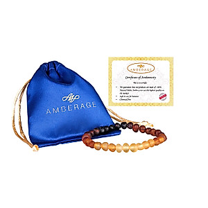 AMBERAGE Natural Baltic Amber Bracelet for Adults (Women/Men) - Hand Made from Raw-Unpolished/Certified Baltic Amber Beads(6 Colors) (7, Raw-Unpolished Rainbow)
