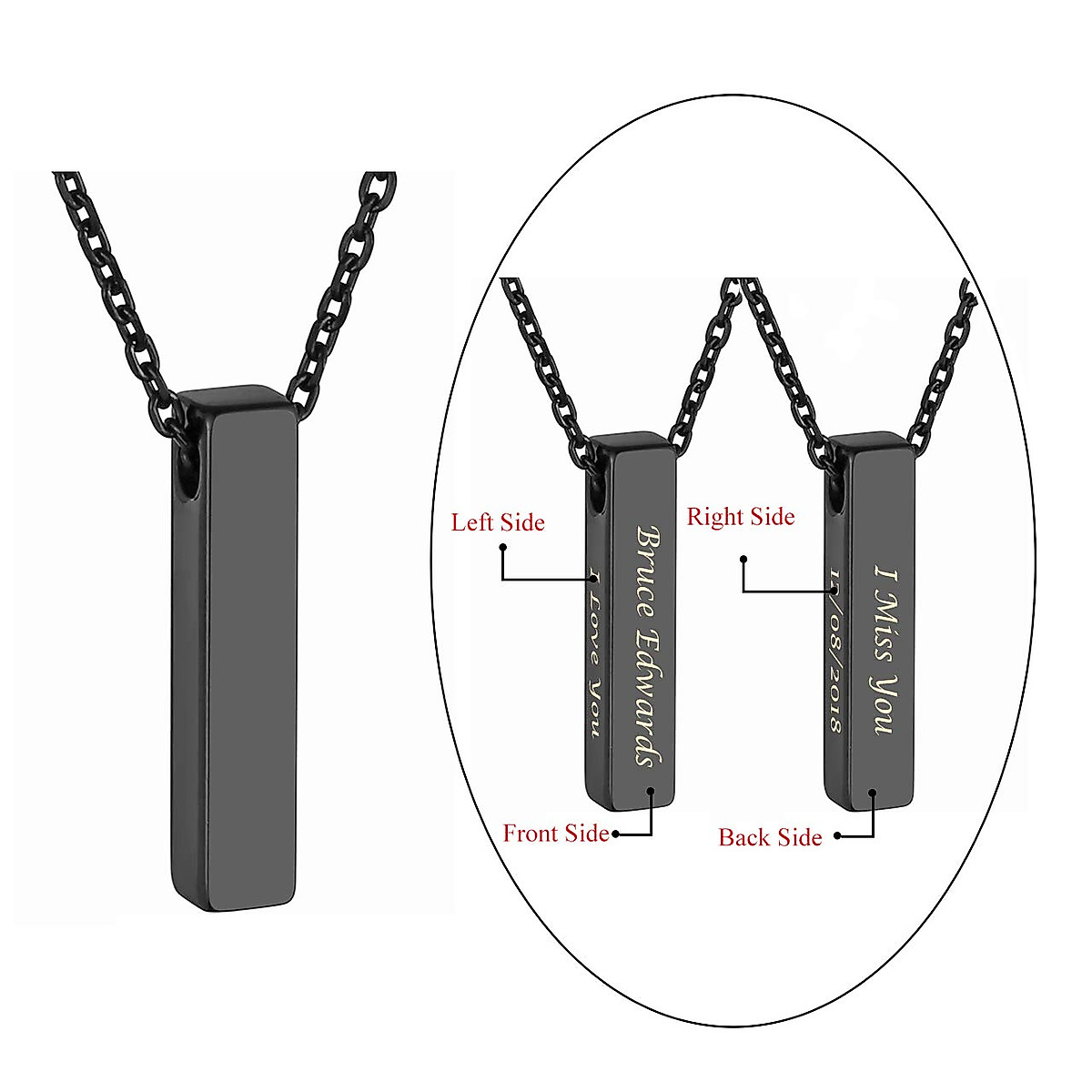 Jovivi Personalized Custom Stainless Steel Cube Bar Urn Necklace for Ashes Memorial Pendant Ash Keepsake Cremation Jewelry