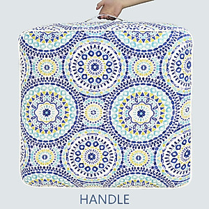 LVTXIII Indoor/Outdoor Inflatable Ottoman, 23 x 23 x 9 Inch Square Ottoman, All Weather Foot Rest Stool, Portable Footrest for Patio, Garden, Camping and Home - Delancey Lagoon