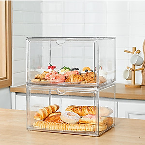 SANKEU 1PCS Large Bread Box for Countertop, Sturdy Stackable Bread Storage Container, Clear Box for Kitchen, Bread Keeper Bread, Bagel, Muffins