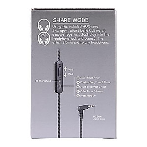 rockpapa Share 1 Kids Headphones Wired with Microphone & Share Port, 85dB/94dB Volume Limited, Cute Foldable Student Child Boys Girls Headphones for School/Classroom/Travel Black/Grey