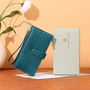 GOIACII Womens Wallets Large Capacity Credit Card Holder Rfid Wallet Women Double Zipper Pocket Leather Bifold Ladies Wristlet Clutch Wallet