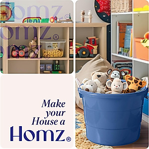 HOMZ 17-Gallon Plastic Multipurpose Utility Storage Bucket Tub with Strong Rope Handles for Indoor and Outdoor Use, Blue (4 Pack)