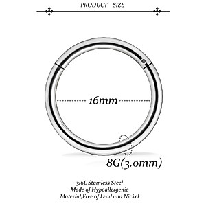 8G Earrings Hinged Segment Clicker PA Rings PA Rings Captive Bead Rings Septum Nose Rings Dangle Spring Action CBR Surgical Steel Monster Screwball Rings Body Piercing Rings for Women Men Silver