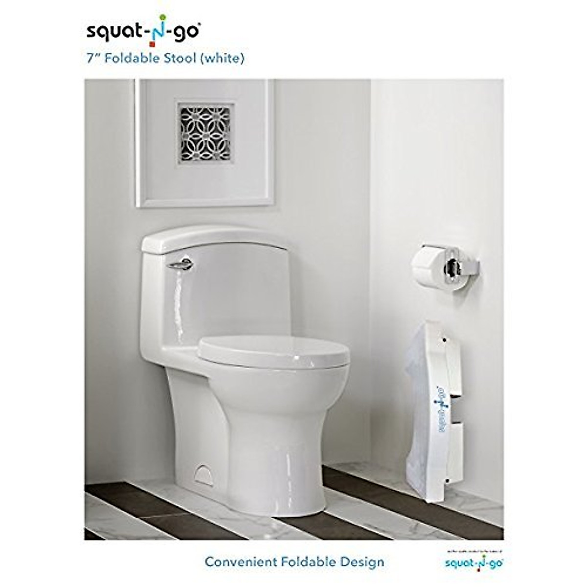 Squat N Go Folding Squatting Stool | The Only Foldable Toilet Stool | Convenient and Compact Great for Travel | Fits All Toilets, Folds for Easy Storage, Use in Any Bathroom | White Color |