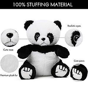 LotFancy Panda Stuffed Animal, 8'' Black Panda Plush Toy, Stuffed Panda Bear, Cute Plushies for Kids, Gift for Toddlers Birthday, Easter, Party Favors