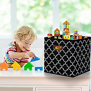 SEVENDOME Black Fabric Storage Bins Cube,11x11x11 Fabric Cubby Organizer Baskets with Handle, Foldable Basket for Closet or Collapsible Storage Box Set of 4 (Black)