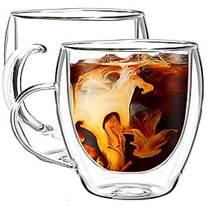 Youngever 2 Pack Glass Coffee Cups, Double Wall Thermo Insulated Coffee Cups, Glass Coffee Mugs (8.5 Ounce)