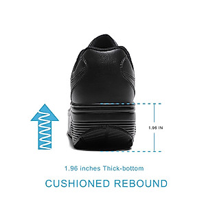 RUIDENG Women's Platform Sneakers Comfortable | Women Hiking Shoes Walking Long Distance | Waterproof Leather Thick Rocker Bottom All Black Size 8