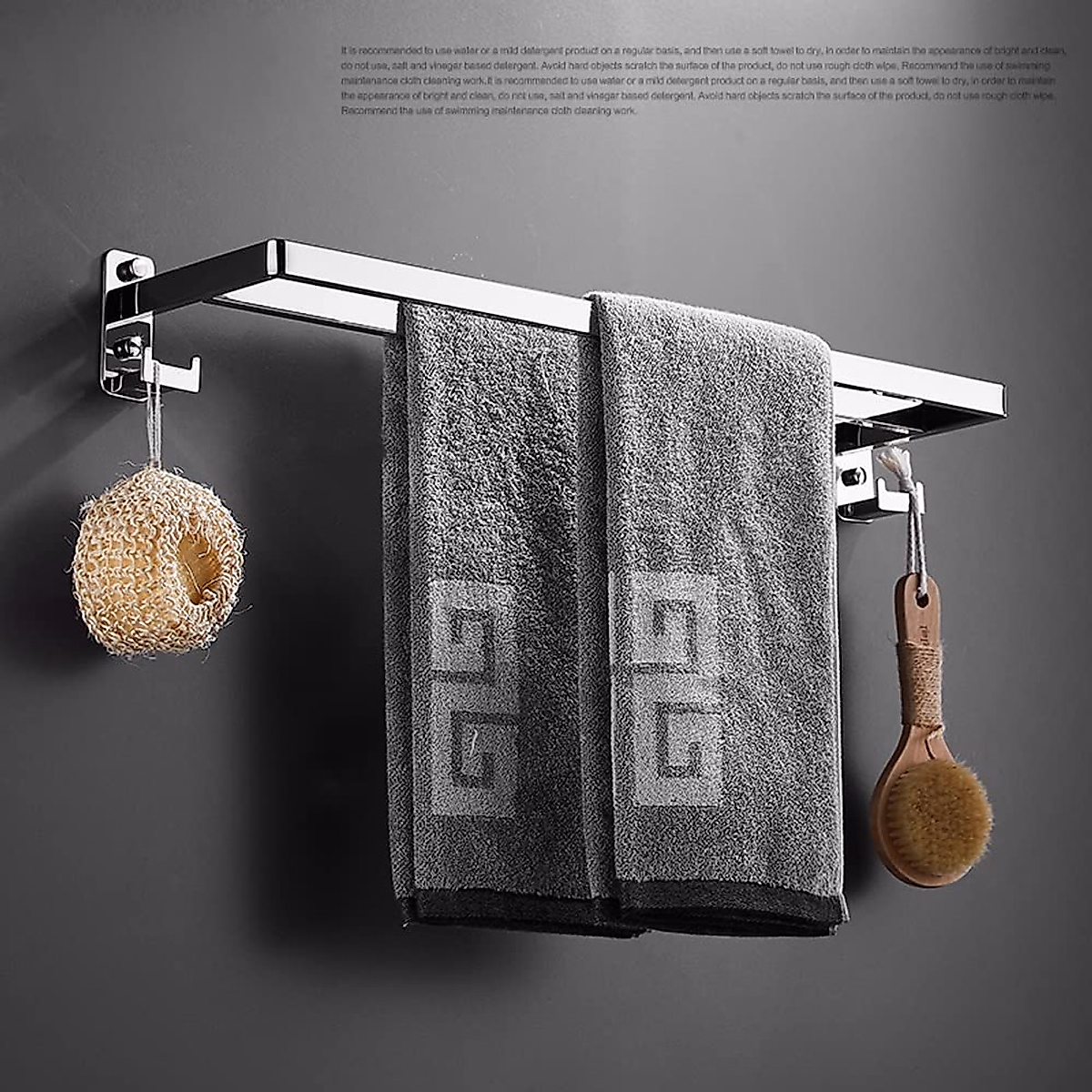 Wall Mounted Thick Towel Rail Extension Bathroom Pendant Bath Towel Shelves Towel Rack Double Rod 304 Stainless Steel Bathroom Towel Shelf Chrome Finish Bathroom Accessories