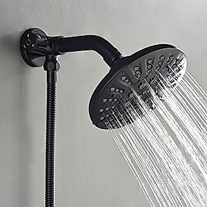 Matte Black Shower Arm with Diverter, KPSKQDZ 6 Inch 2-way All Solid Brass Shower Arm Diverter Valve for Handheld and Fixed Shower Head