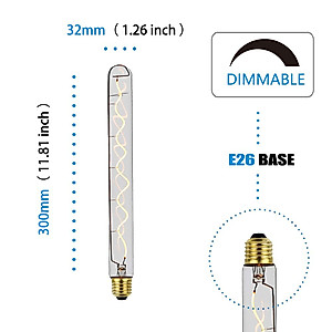 WOPARU Long Test Tube Spiral Vintage Edison Filament Light Bulb，T10/T32 Medium (E26) Standard Base E27，4W 2200K 240LM Dimmable LED Edison Bulb,40W Equivalent Warm White (Clear Glass)