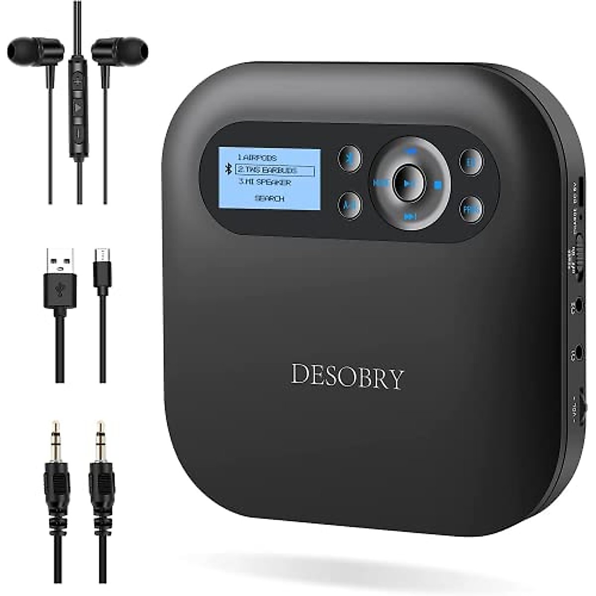 CD Player Portable, DESOBRY Bluetooth CD Player with Speakers, Portable CD Player for Car and Home, 2000mAh Rechargeable CD Player with LCD Screen Bluetooth Visibility and Headphone