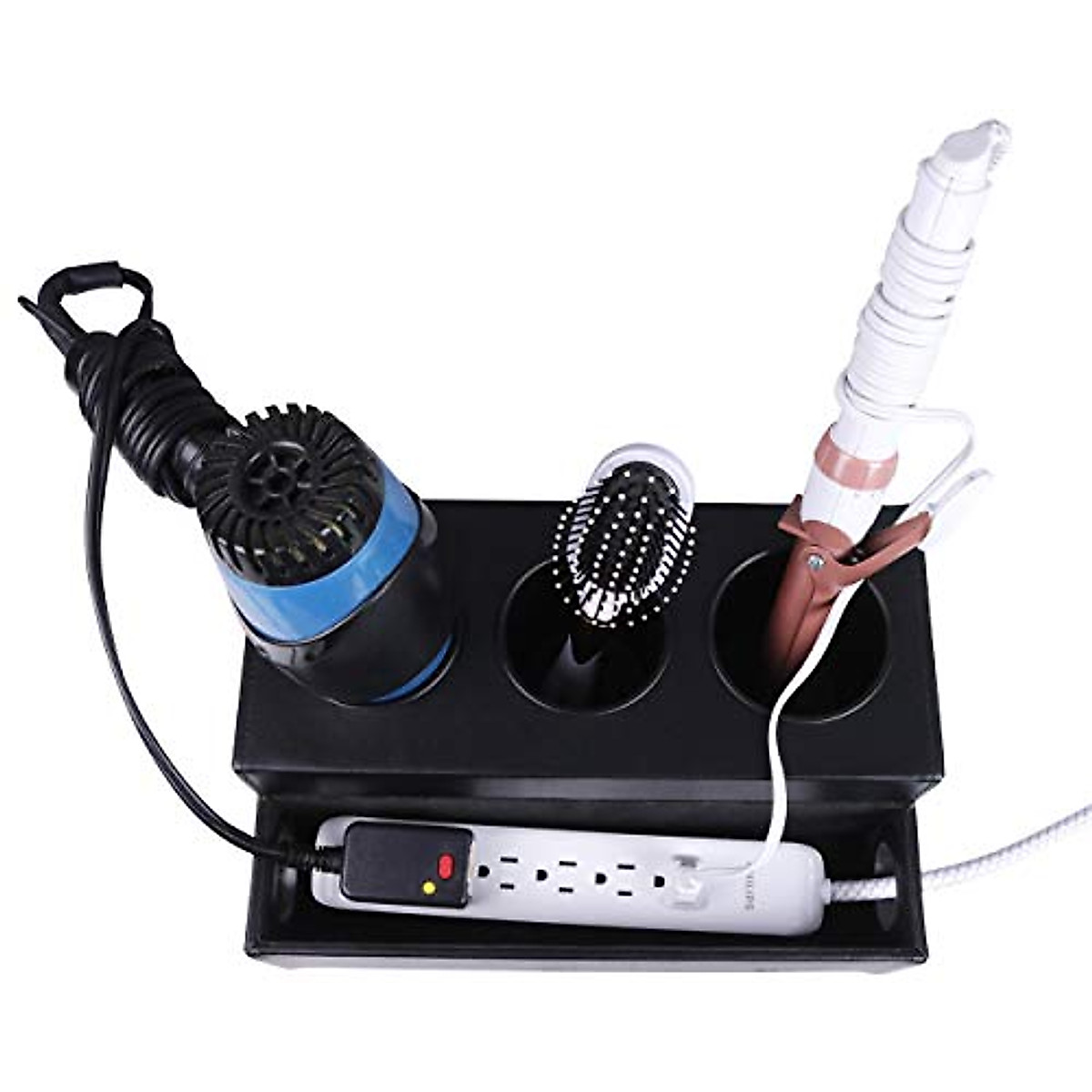 SQUAREBOX Black Hair Tool Organizer - Blow Dryer, Curling Iron, Flat Iron Holder - Hair Styling Tools Accessories Organizer - Vanity Countertop Organizer - Free Travel Bag Gift! (Black)