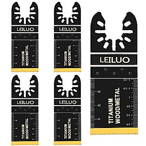 LEILUO 5 Pcs Titanium Multitool Blade Kits for Wood Nails Drywall Cutting Oscillating Saw Blades Universal Oscillating Tool Accessories with Storage Bag Compatible with DeWalt Makita Dremel and More
